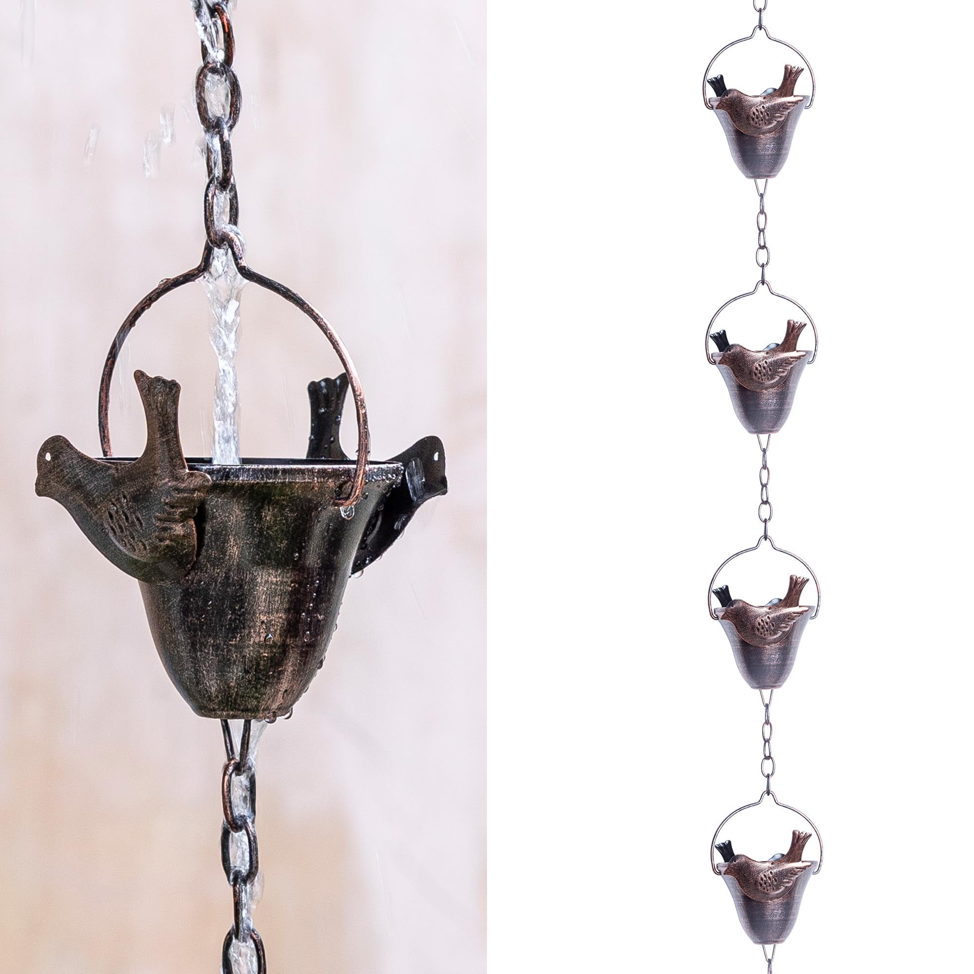 TZSSP Rain Chain 12 Cups,8FT Gutter Rain Chain,Adjustable Rain Catcher ...