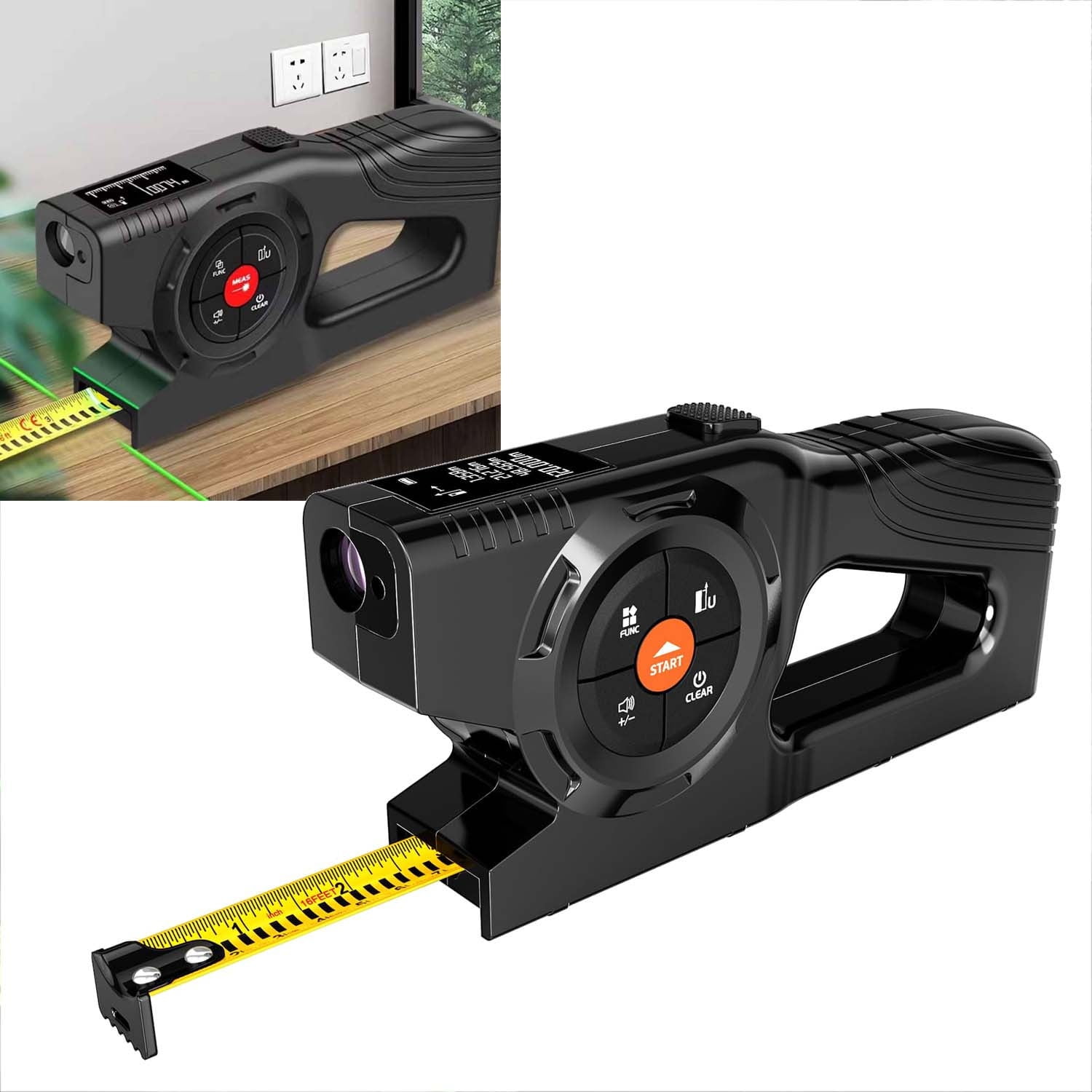 TZYUDK Black 3-In-1 Digital Tape Measure Recharge Electronic Measuring ...