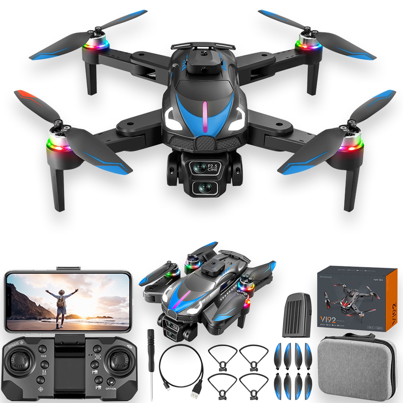 TZYUDK Black GPS Drone with HD Camera Brushless Motor Obstacle ...