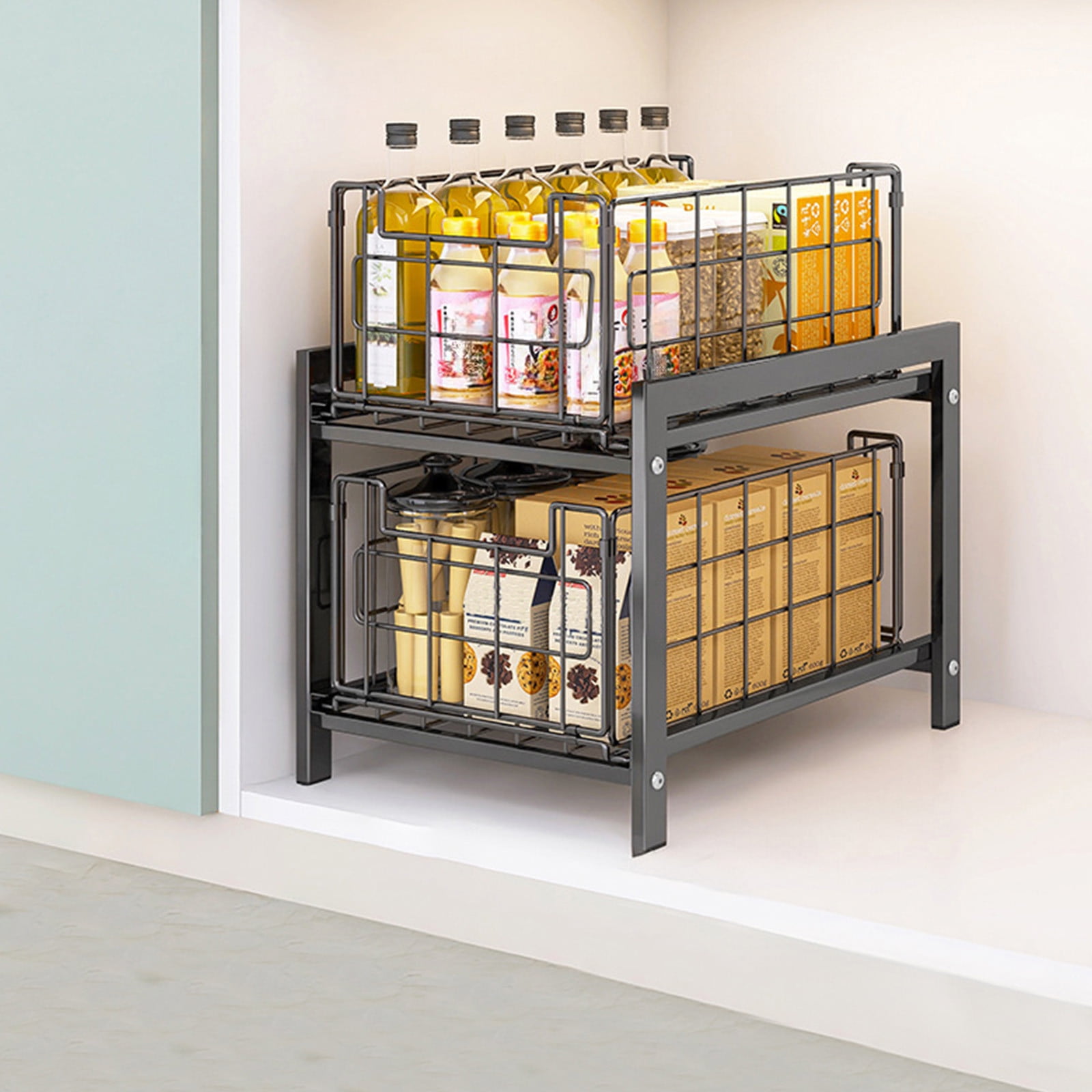 TZYUDK Black Kitchen Pull Out Under Sink Shelf Storage Rack Multi ...