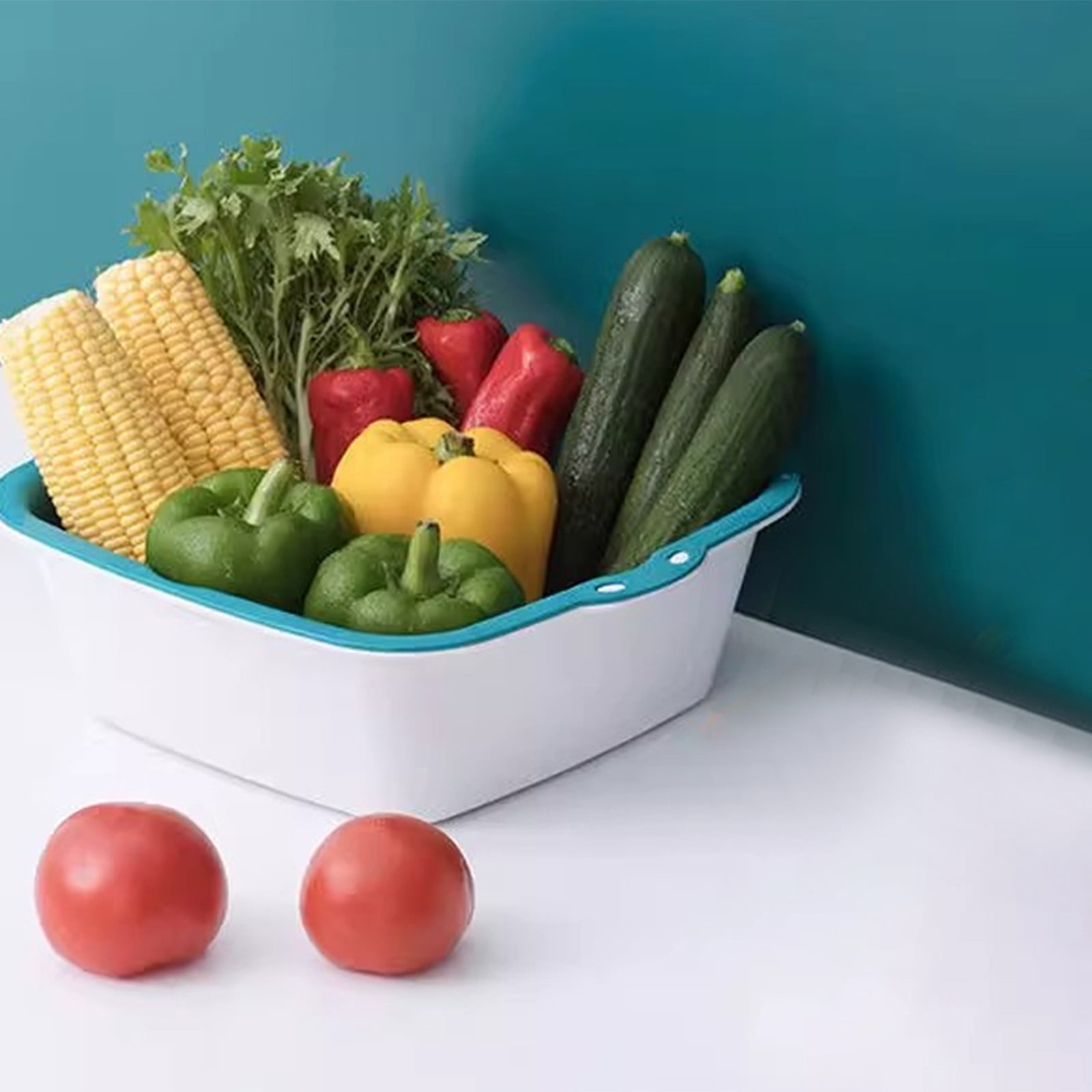 TZYUDK Blue Kitchen Organizer Basket Food Safe Plastic Drainer Space ...