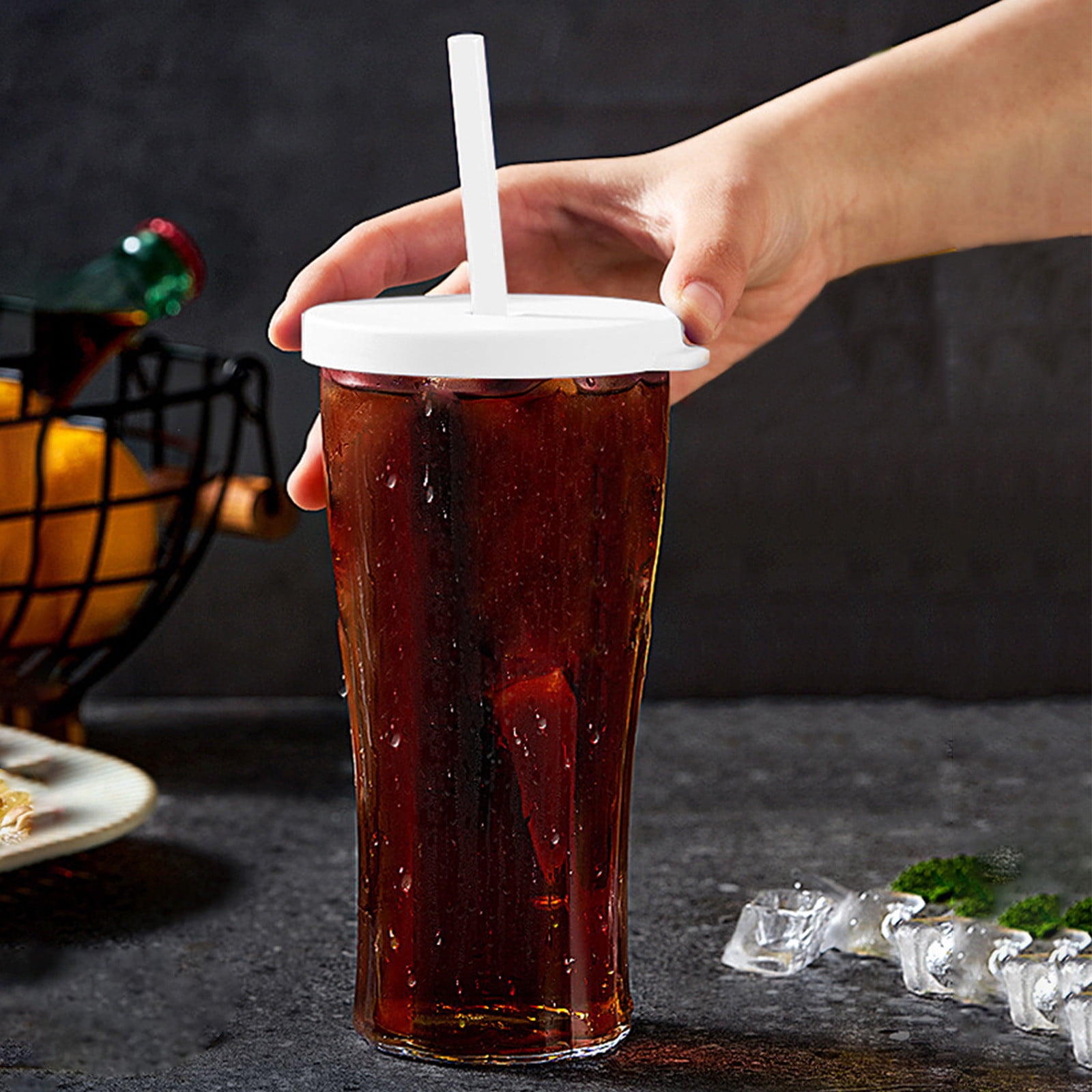 TZYUDK Clear Large Sippy Cup Glass With Reusable Plastic Lid And Straw ...