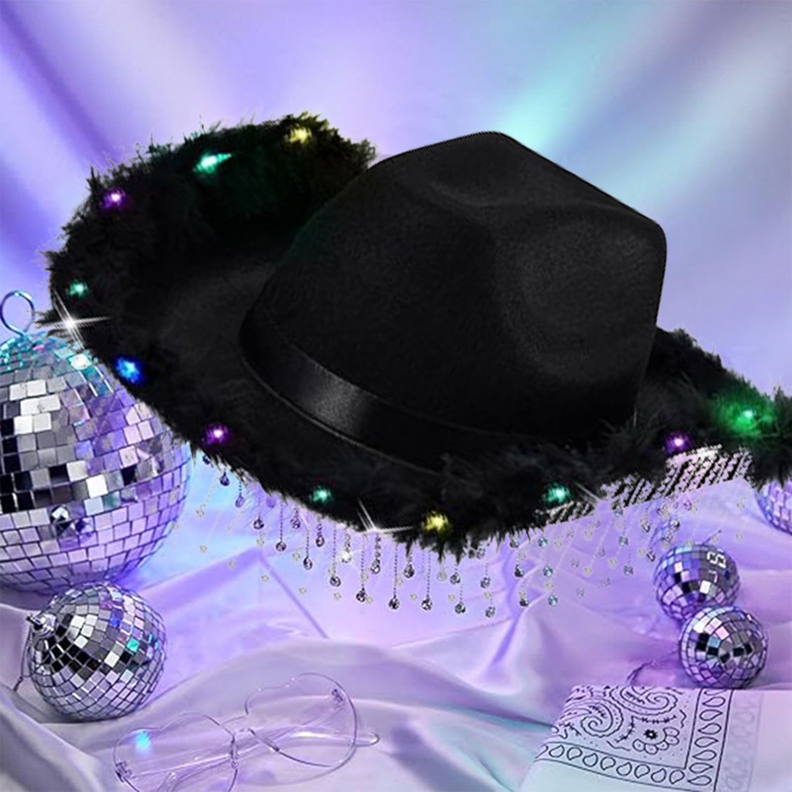 TZYUDK Halloween Cowboy Hat with LED Lights Western Design Light Up for ...