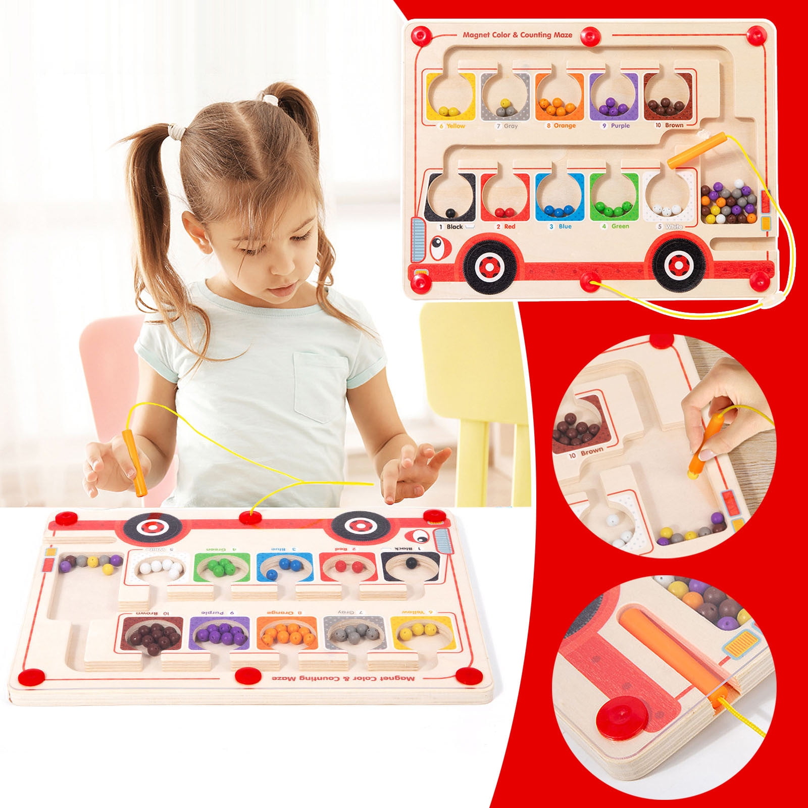 TZYUDK Multicolour Magnetic Colors And Number Mazes - Wooden Color ...