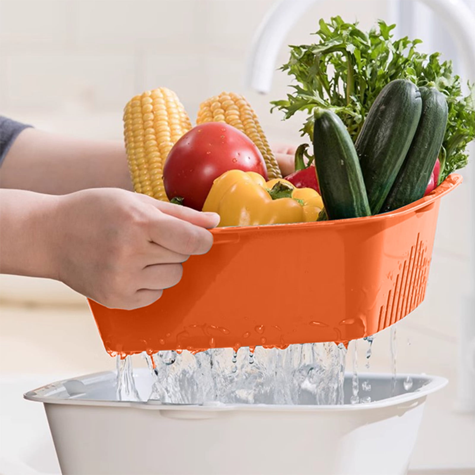 TZYUDK Orange Kitchen Organizer Basket Food Safe Plastic Drainer Space ...