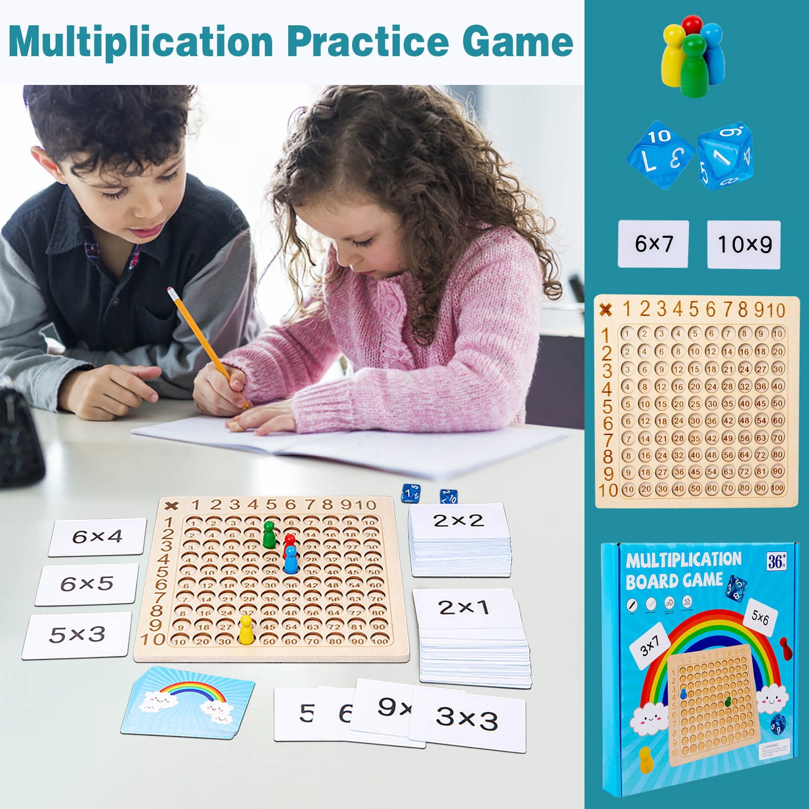 TZYUDK Primary Color Wooden Math Multiplication Board Children's ...