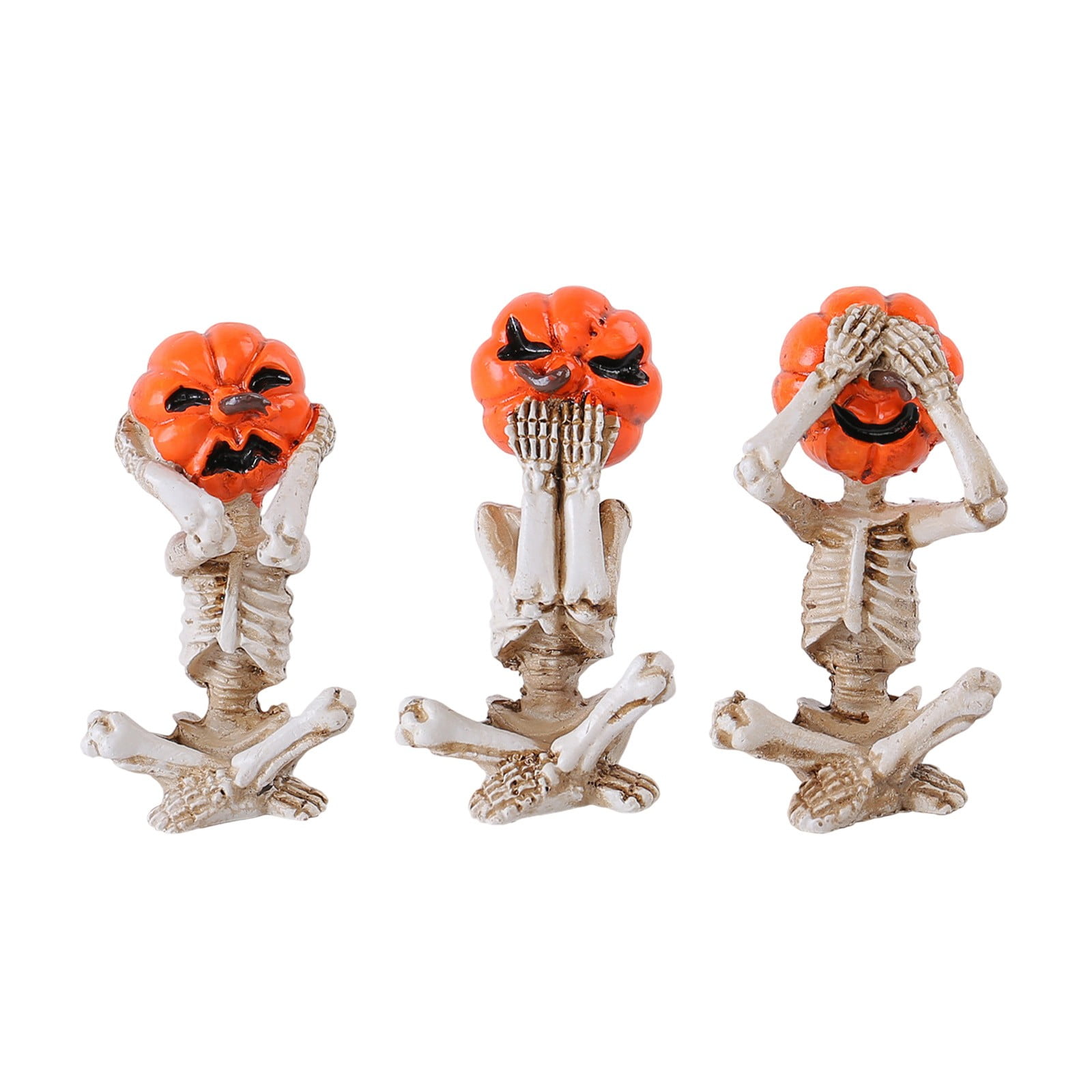TaTaai 3Pcs Halloween Pumpkin Skeleton Statues Halloween Skeleton ...