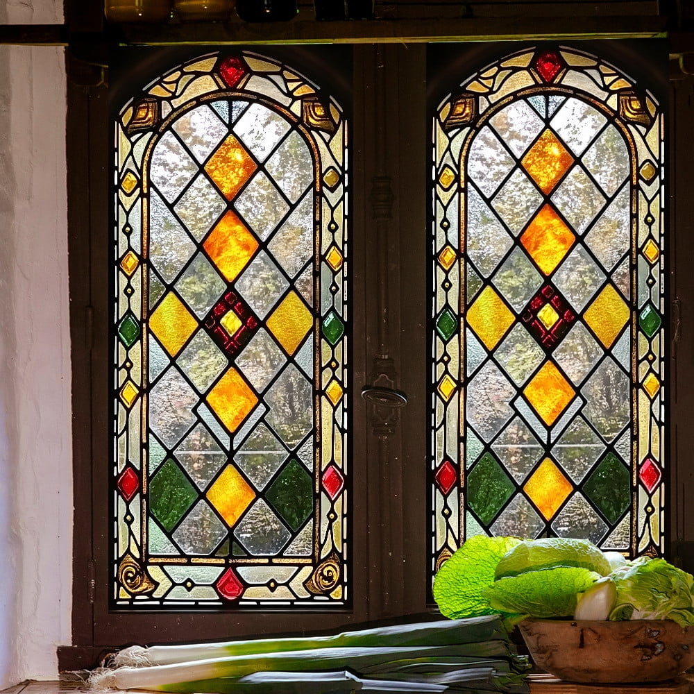 TaTaai 3Pcs Vintage Stained Glass Window Film Classic Geometric Design ...