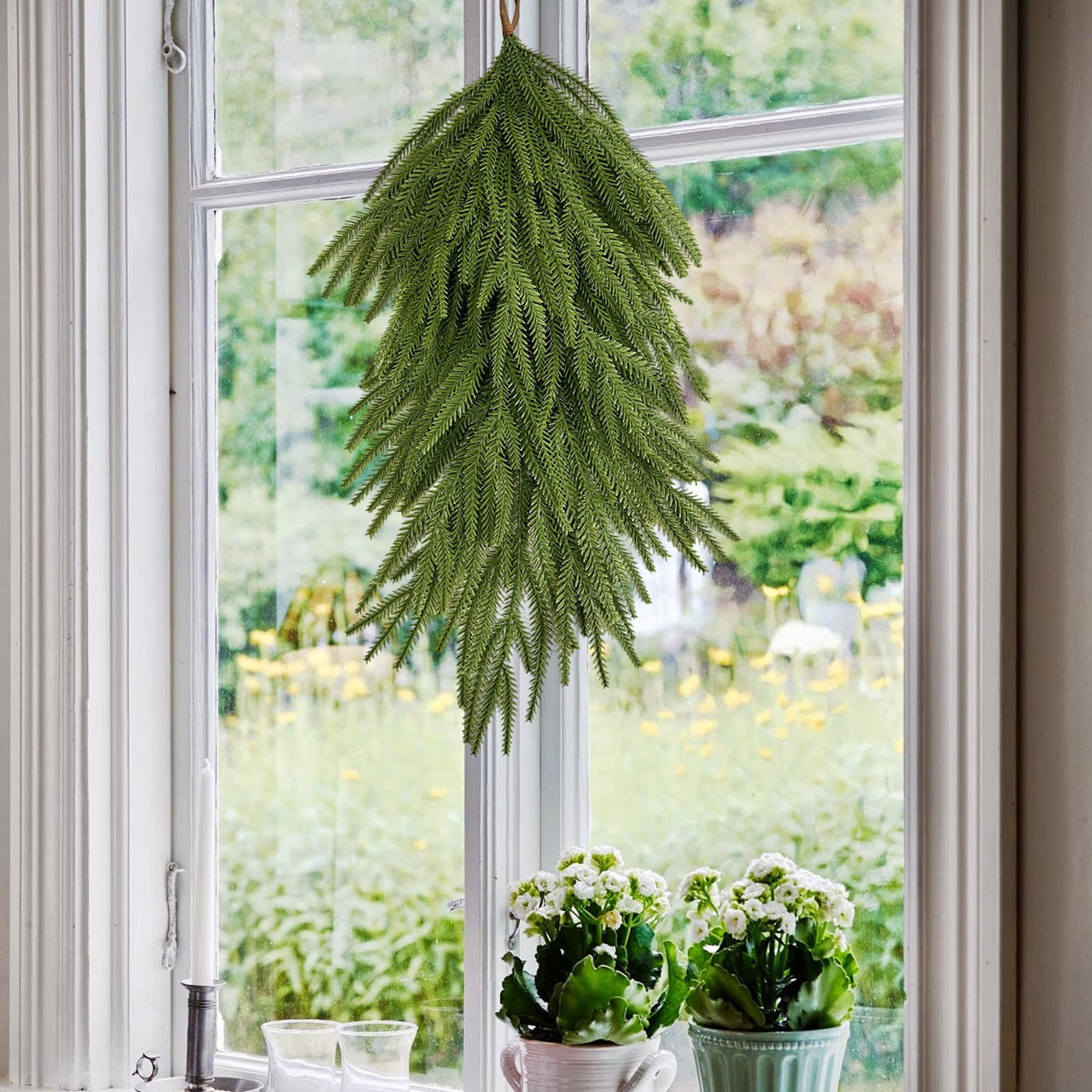 TaTaai 5Pcs Christmas Norfolk Pine Needle Teardrop Swag, Pine Needle ...