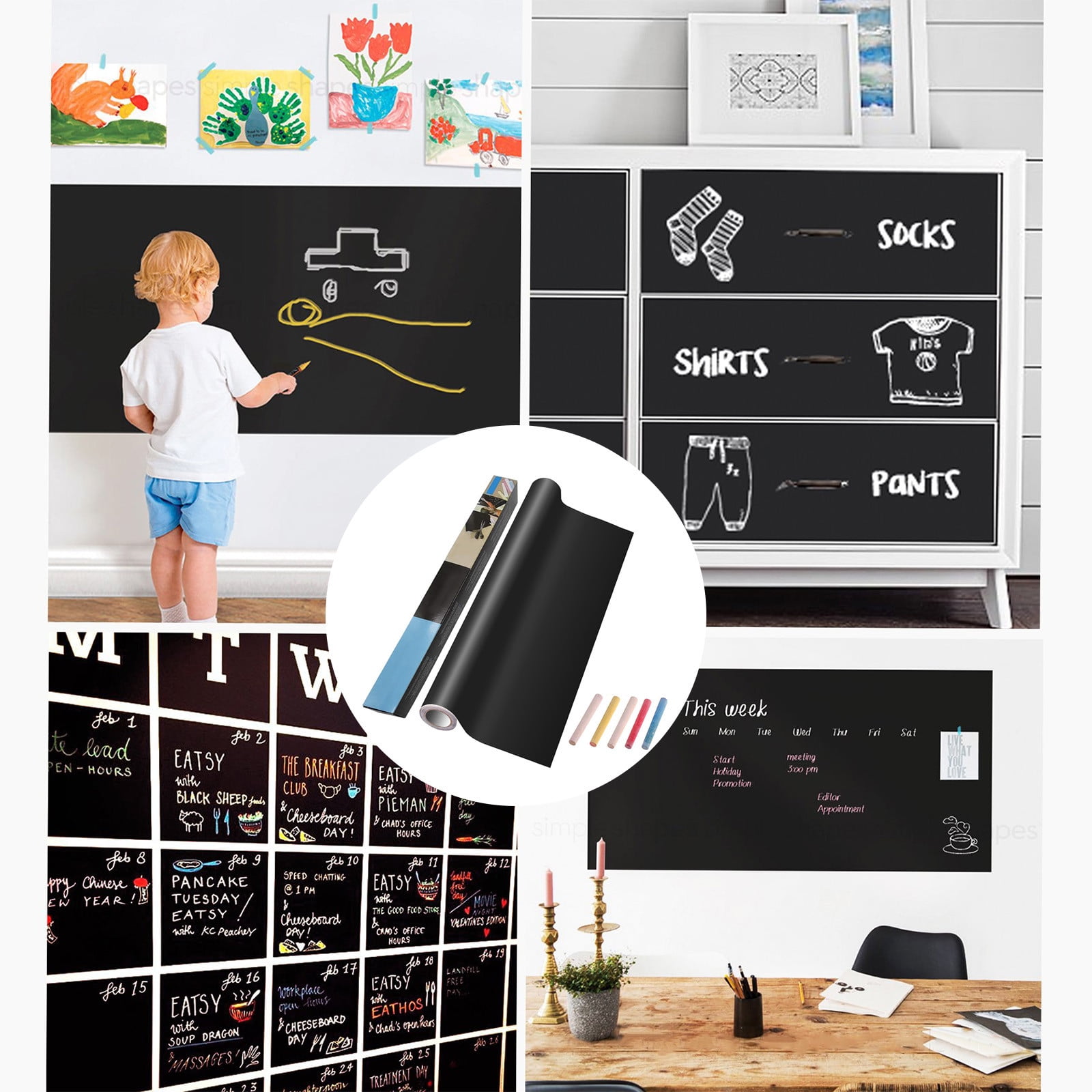 TaTaai 3Pcs Chalkboard Wall Sticker Roll 18x79in Wallpaper Peel and ...