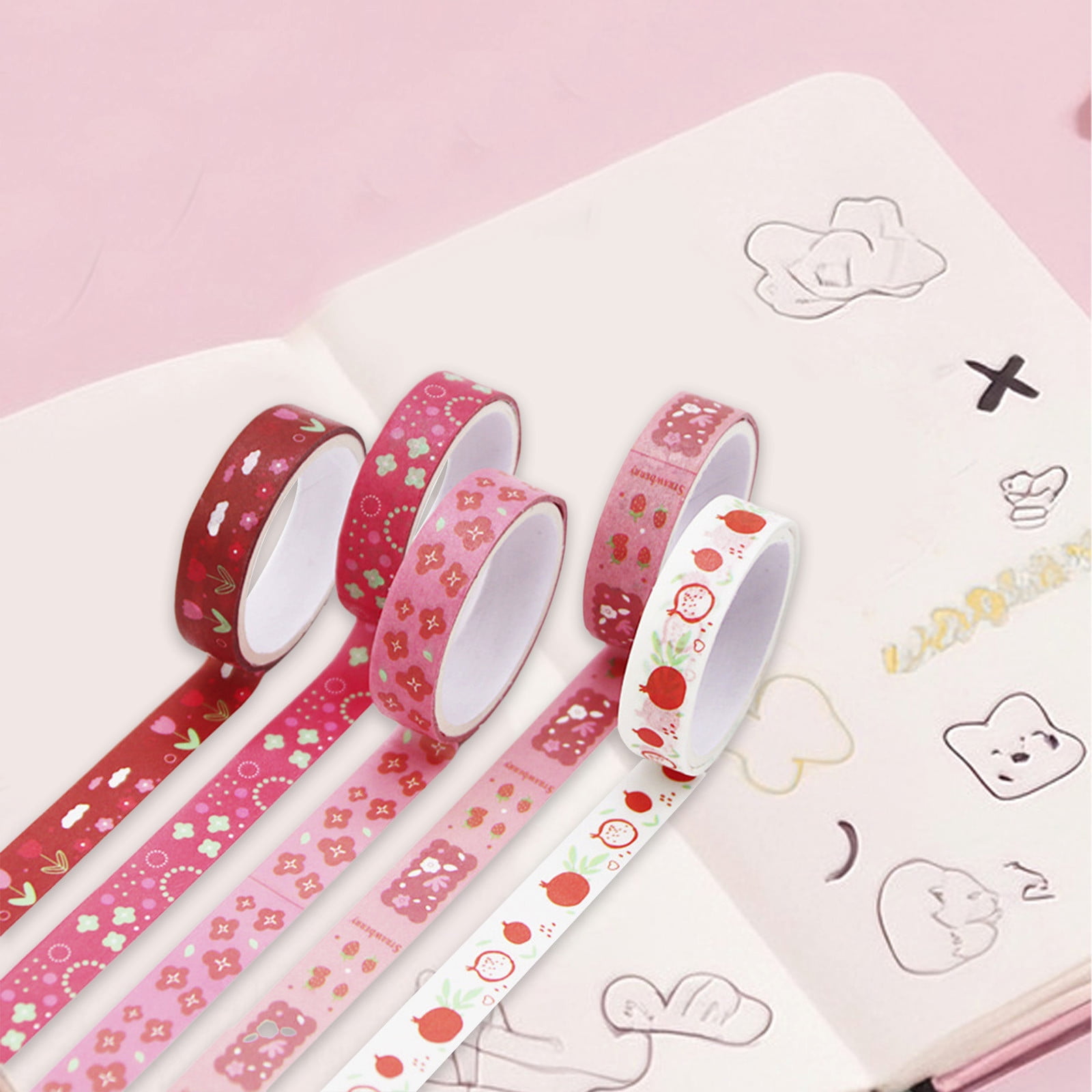 TaTaai Clearance 5Pcs 5 Rolls Decorative Scrapbook Tape, Cute Craft ...