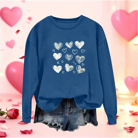 TaTaai Lover's Day Floral Print Round Neck Sweatshirt, Women's Festive ...