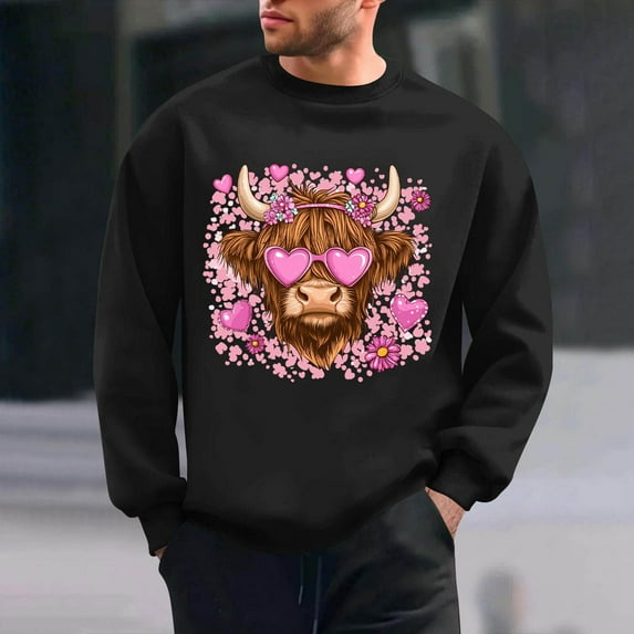 TaTaai Men's Valentine Heart Print Long Sleeve Round Neck Pullover ...