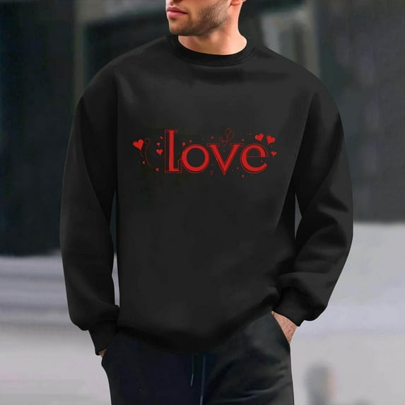 TaTaai Men's Valentine Heart Print Long Sleeve Round Neck Pullover ...