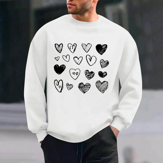 TaTaai Men's Valentine Heart Print Long Sleeve Round Neck Pullover ...