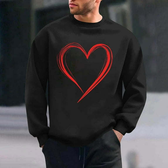 TaTaai Men's Valentine Heart Print Long Sleeve Round Neck Pullover ...