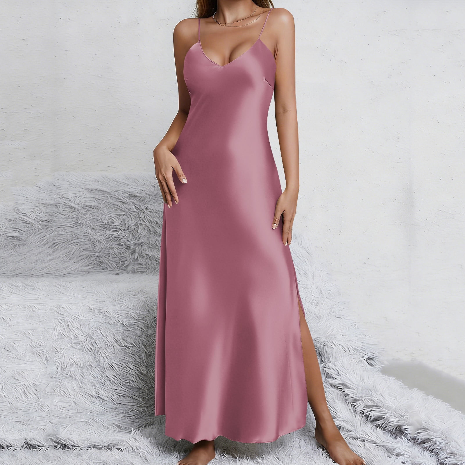 TaTaai Satin Slip Nightie for Women, V-Neck Sleeveless Summer Sleep ...