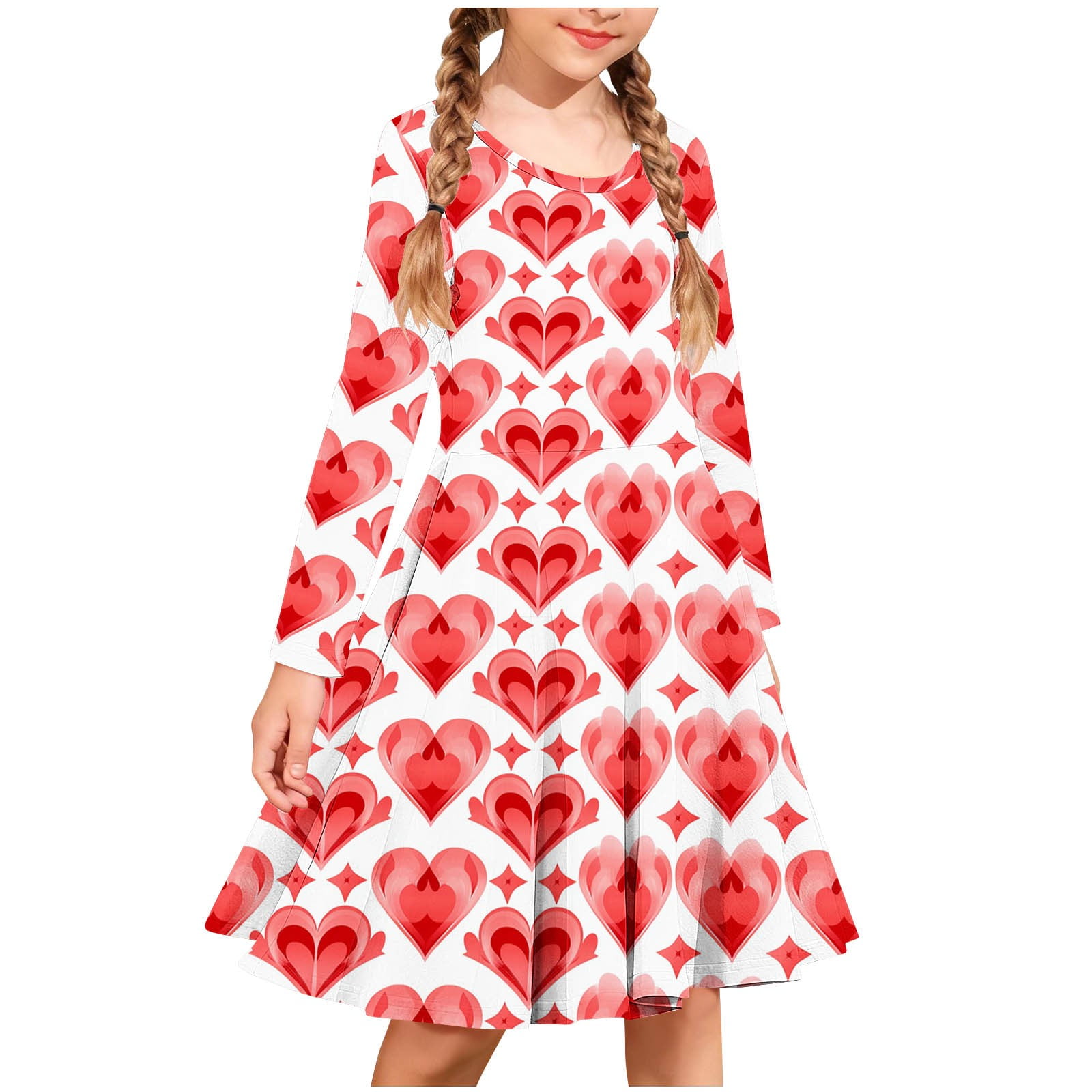 TaTaai Valentine Heart Print Long Sleeve A-Line Skater Dress, Valentine ...