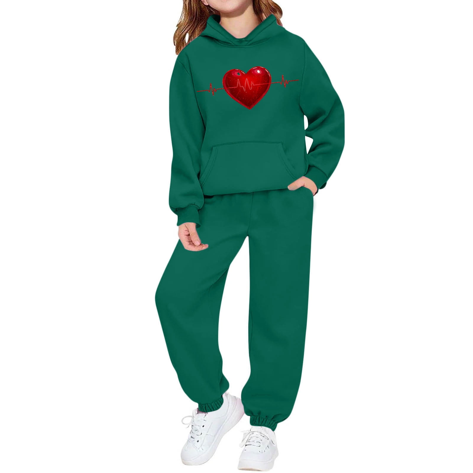 TaTaai Valentine's Day Kids Hoodie and Pants Set, Heart Print Two Piece ...
