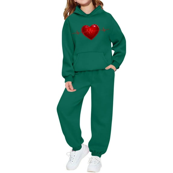 TaTaai Valentine's Day Kids Hoodie and Pants Set, Heart Print Two Piece ...