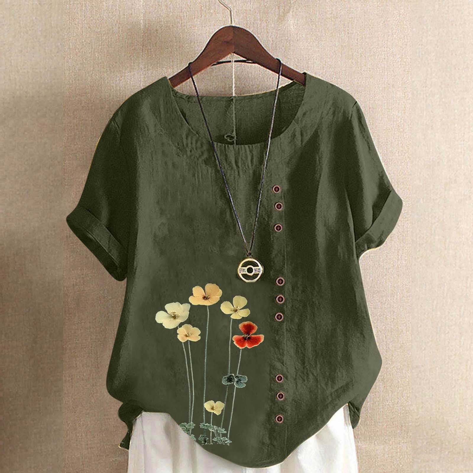 TaTaai Women's Casual Printed Round-Neck Blouse, Lightweight Short ...