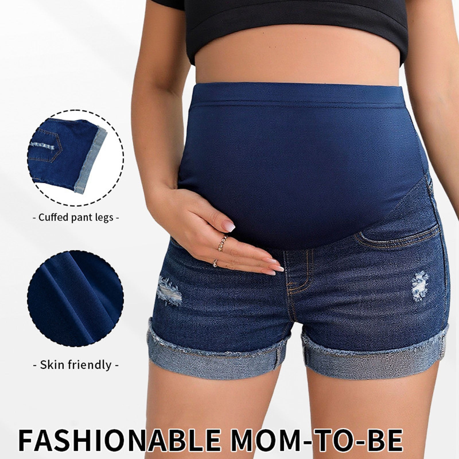 TaTaai Women's Maternity Denim Shorts High Waist Belly Support ...