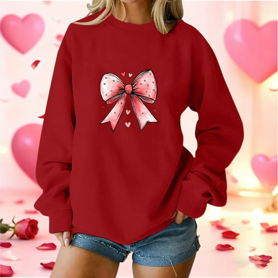 TaTaai Women's Valentine Bow Heart Print Sweatshirt, Cute Loose ...