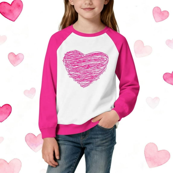 TaTaai Women's Valentine Heart Print Raglan Long Sleeve Top, Valentine ...