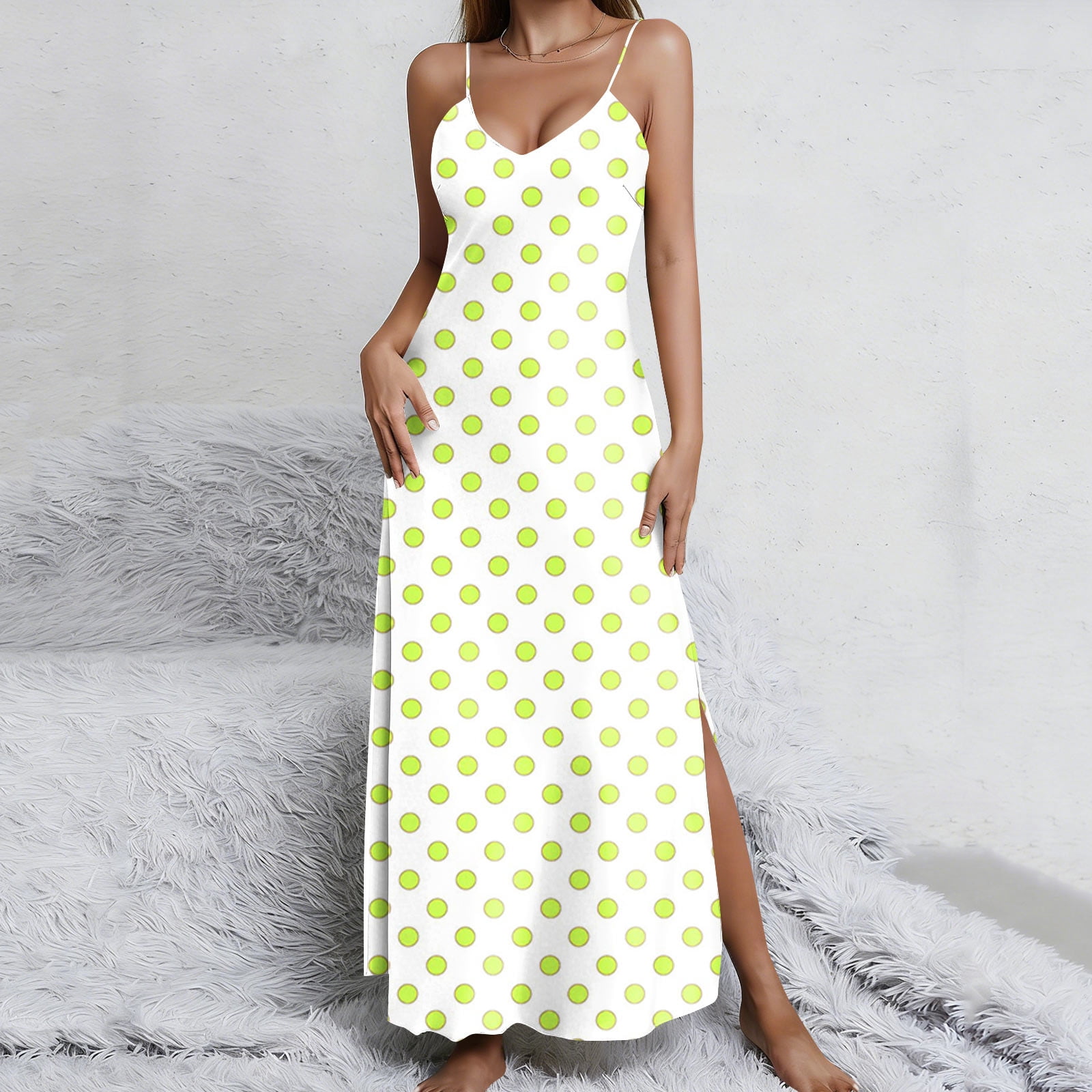 TaTaai Women's Vintage Style Sleep Dress V-Neck Strappy Nightgown Polka ...