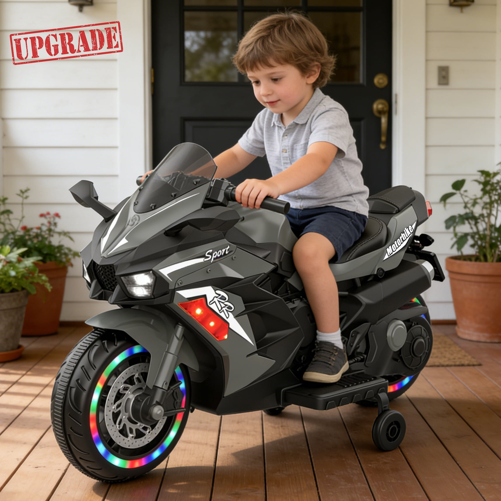 TaTee 12V Kids Electric Motorcycle, Battery Powered Ride-On Toy with ...