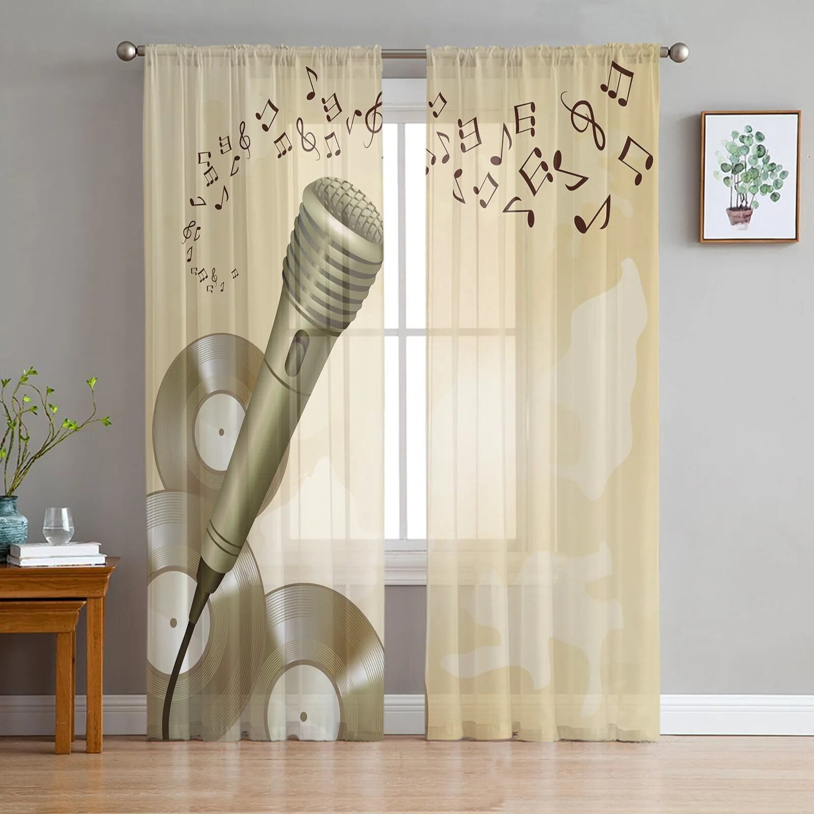 Saxophone Music Note Sheer Curtains for Living Room Bedroom Kitchen ...