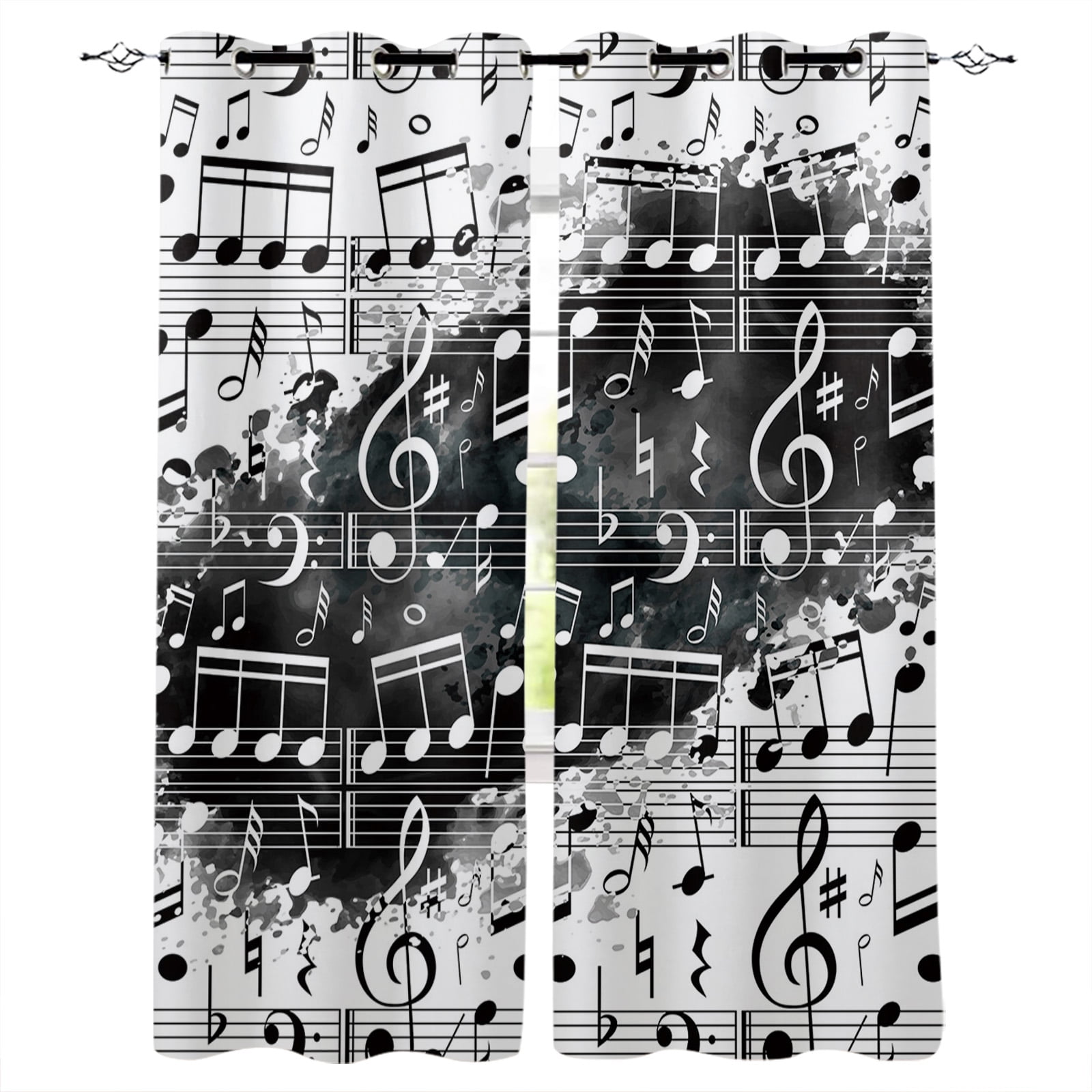 Tab Music Note Black White Window Curtains for Living Room Kitchen ...