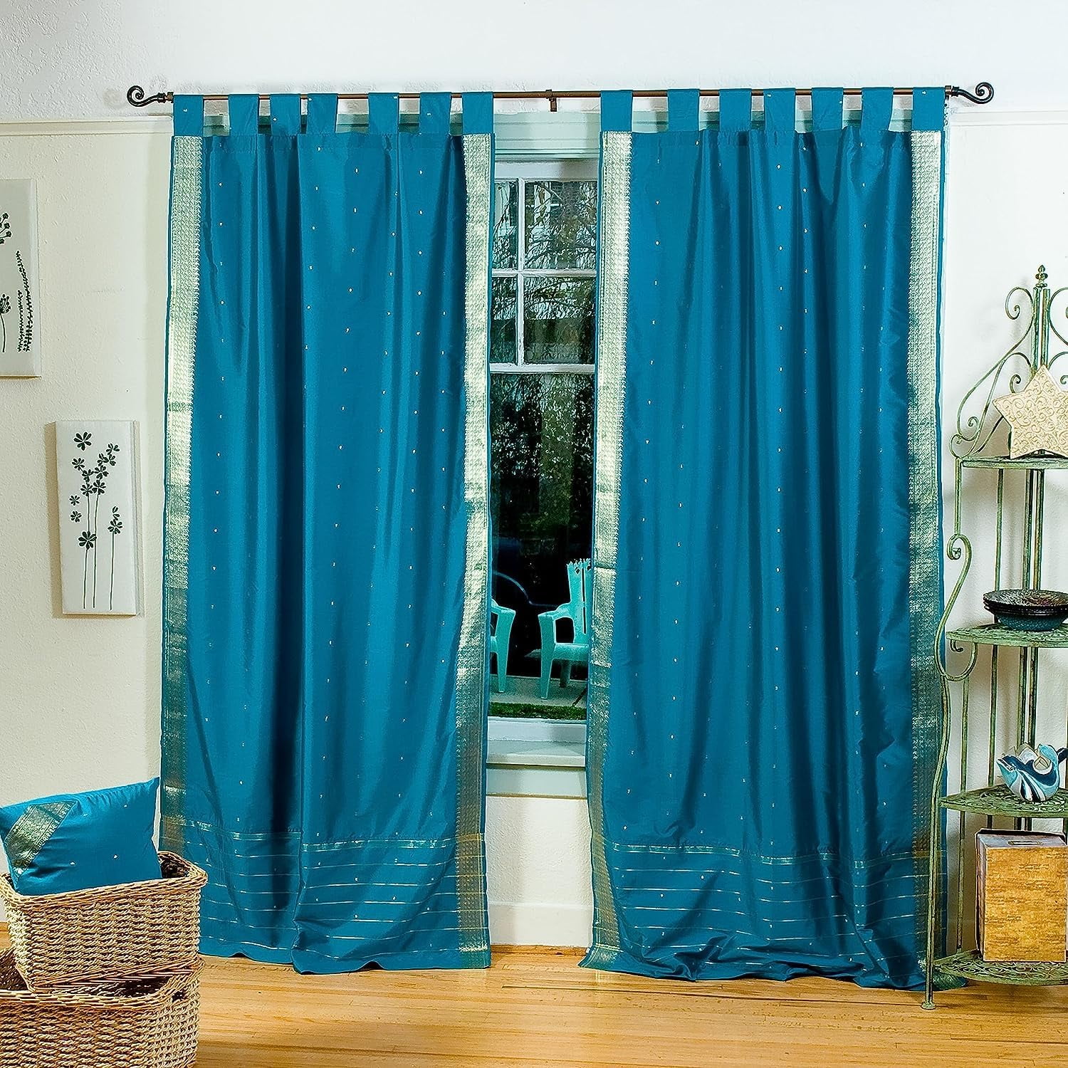 Tab Top Sheer Sari Curtains 43"W x 63"L matching tiebacks- Handcrafted ...