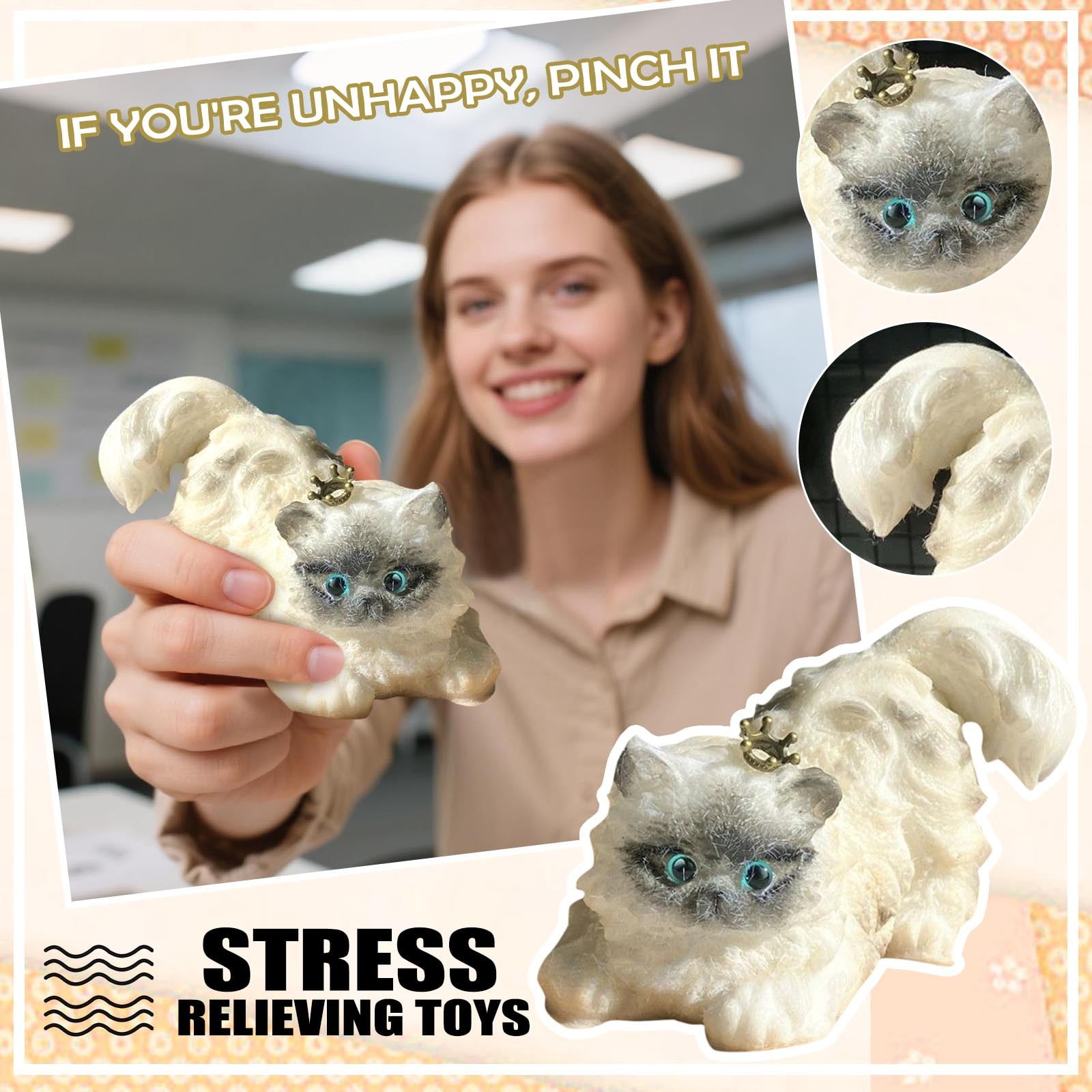 Taba Squishy Cat Stress Toy - Fluffy Sticky Jelly Material with Siamese ...