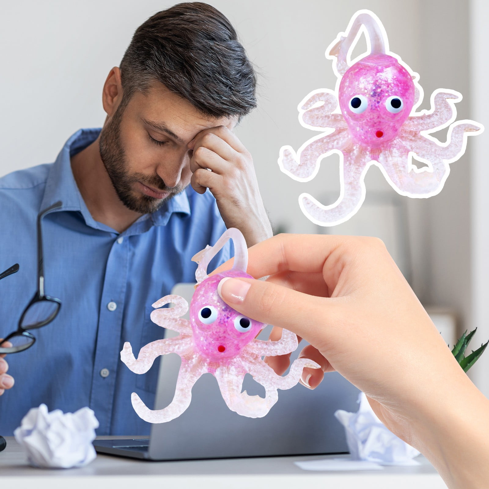 Taba Squishy Stress Balls for Kids 1PC Pink Octopus 2" Easter Squishy ...