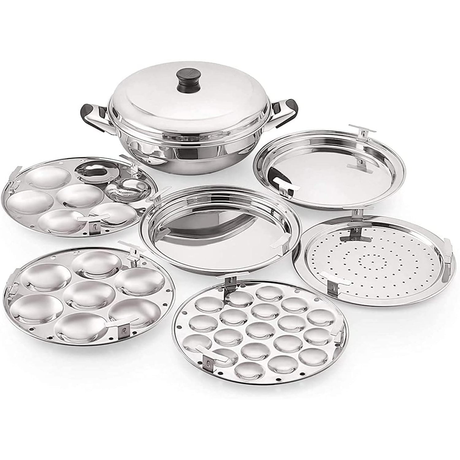 Tabakh Stainless Steel Multi Kadai with Steamer Plate, Mini Idli Plate ...