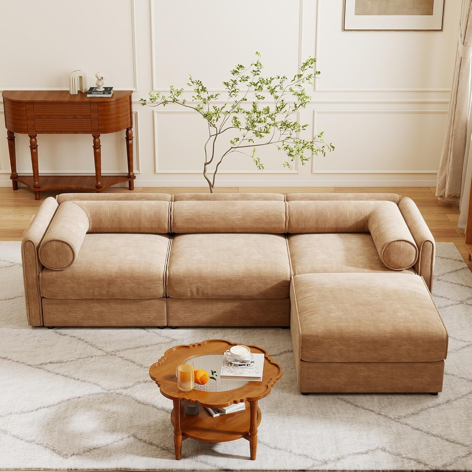 Tabaray 109" L-Shaped Modular Chenille Sectional Sofa with Storage Seat ...