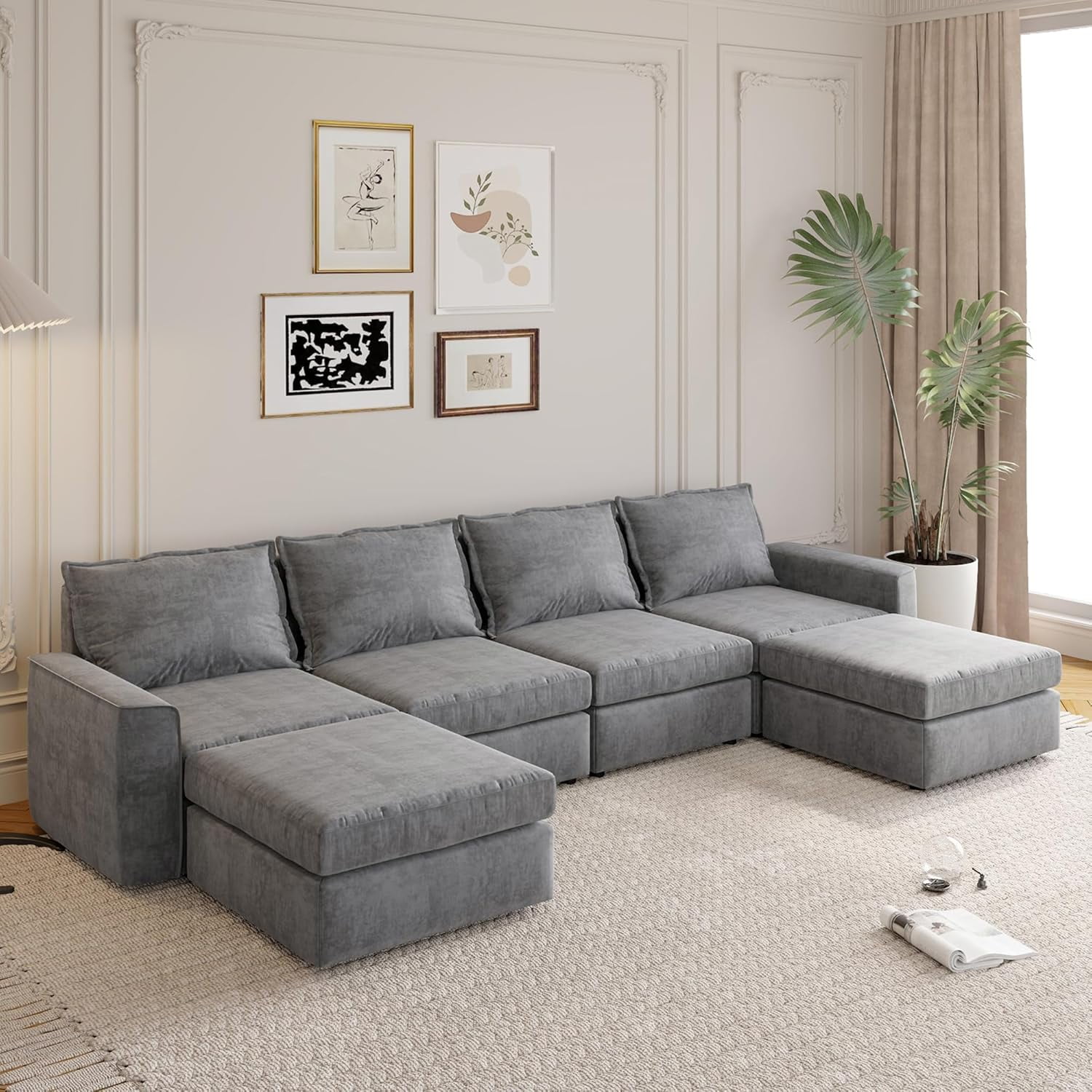 Tabaray 115" Convertible Modular Sectional Sofa Couch, Modern Chenille ...