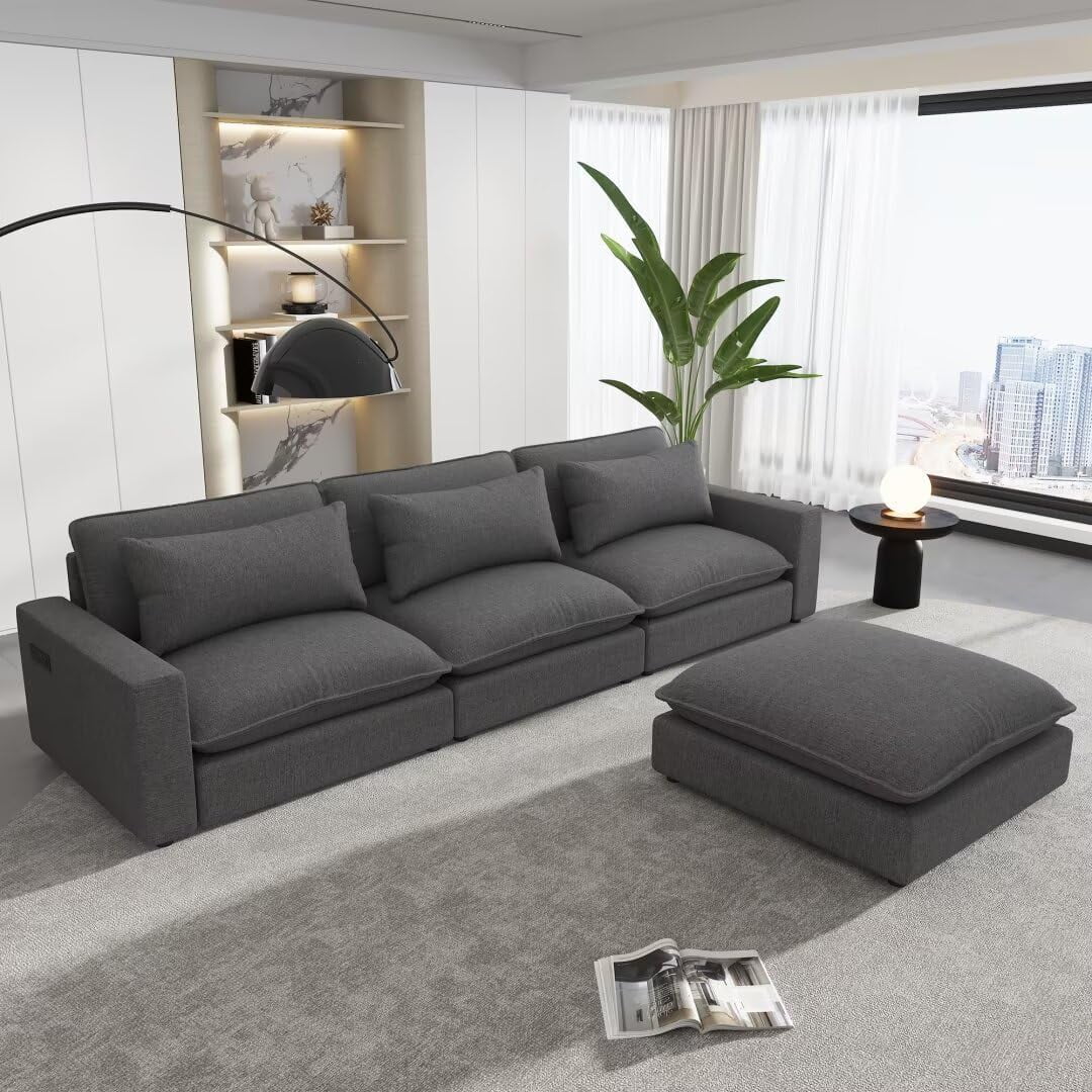 Tabaray 128" Sectional Sofa, Chenille Upholstered Sofa Couch with ...