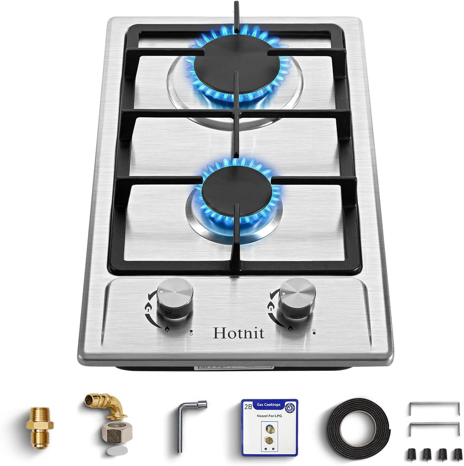 Tabaray 2 Burner Propane Gas Cooktop, 12" Inch LPG/NG Dual Fuel Built ...