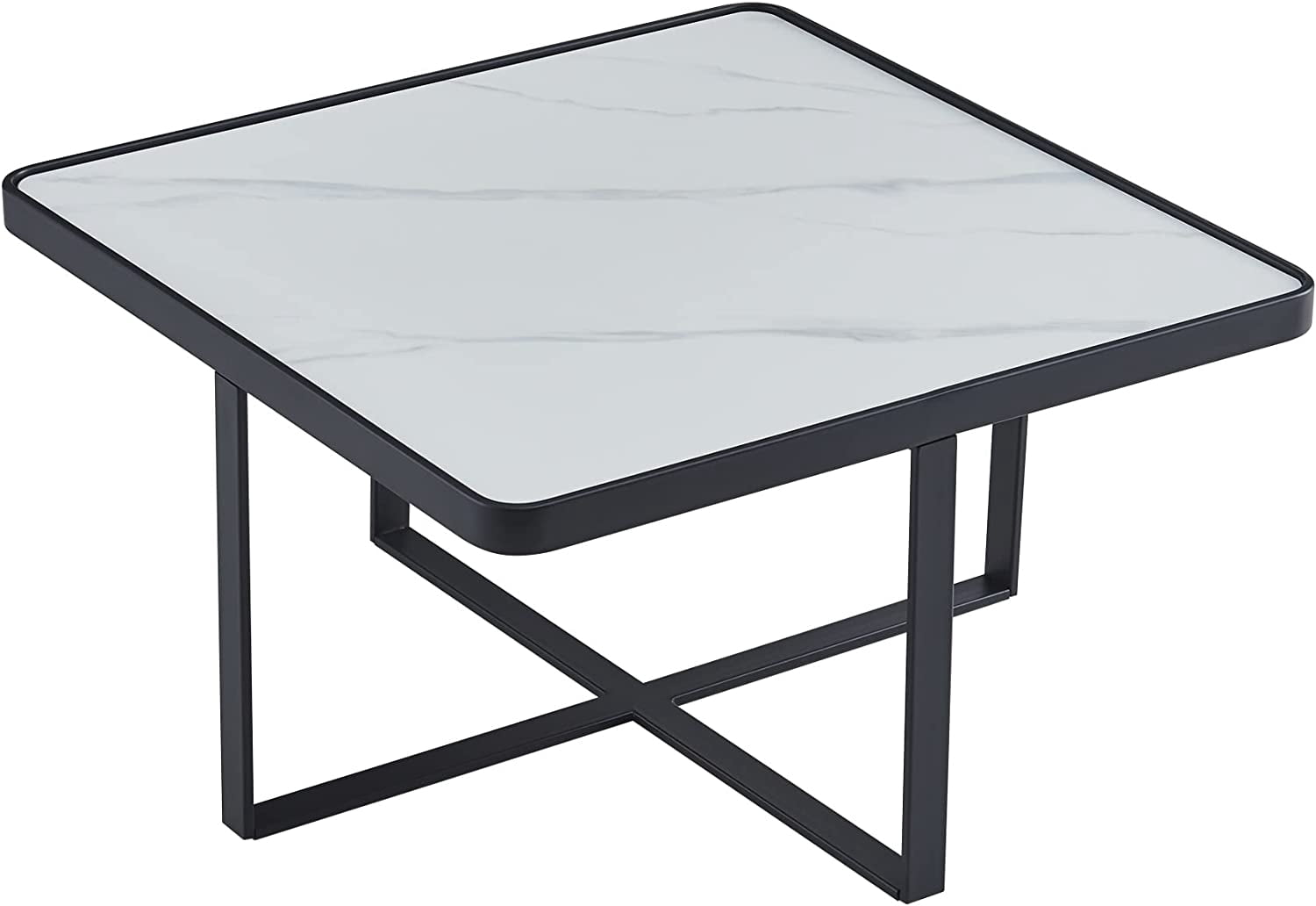 Tabaray 31.5 Inch Minimalism Square Coffee Table，Black Metal Frame with ...