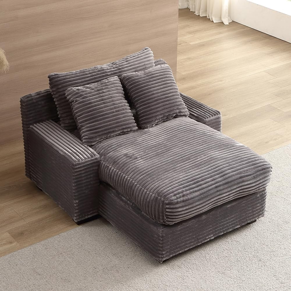 Tabaray 48.8" Corduroy Lounge Sofa Chair Couch, Modern Upholstered ...