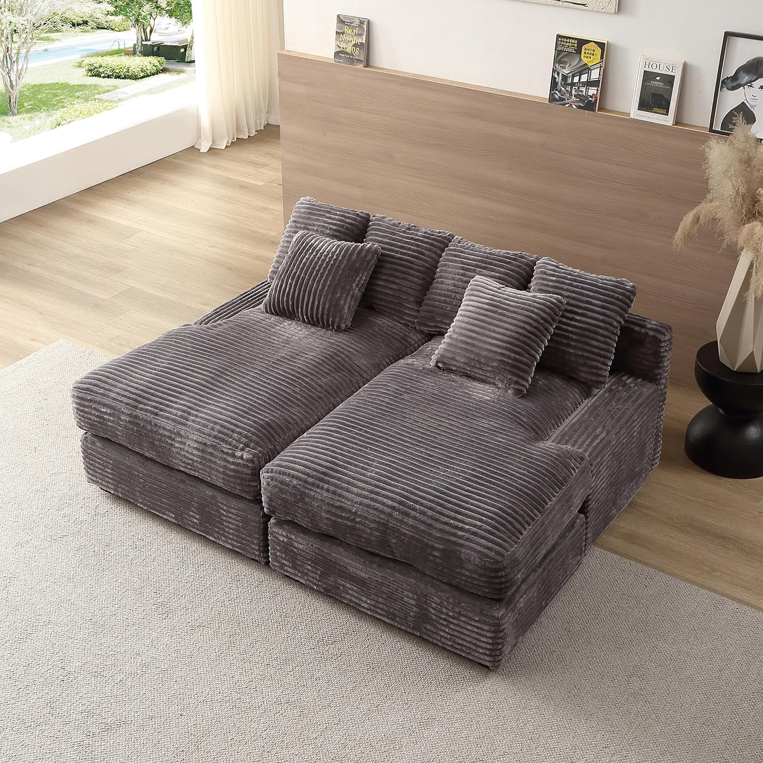 Tabaray 74.8" Double Chaise Lounge, Sleeper Sofa, Soft Corduroy Thicked ...