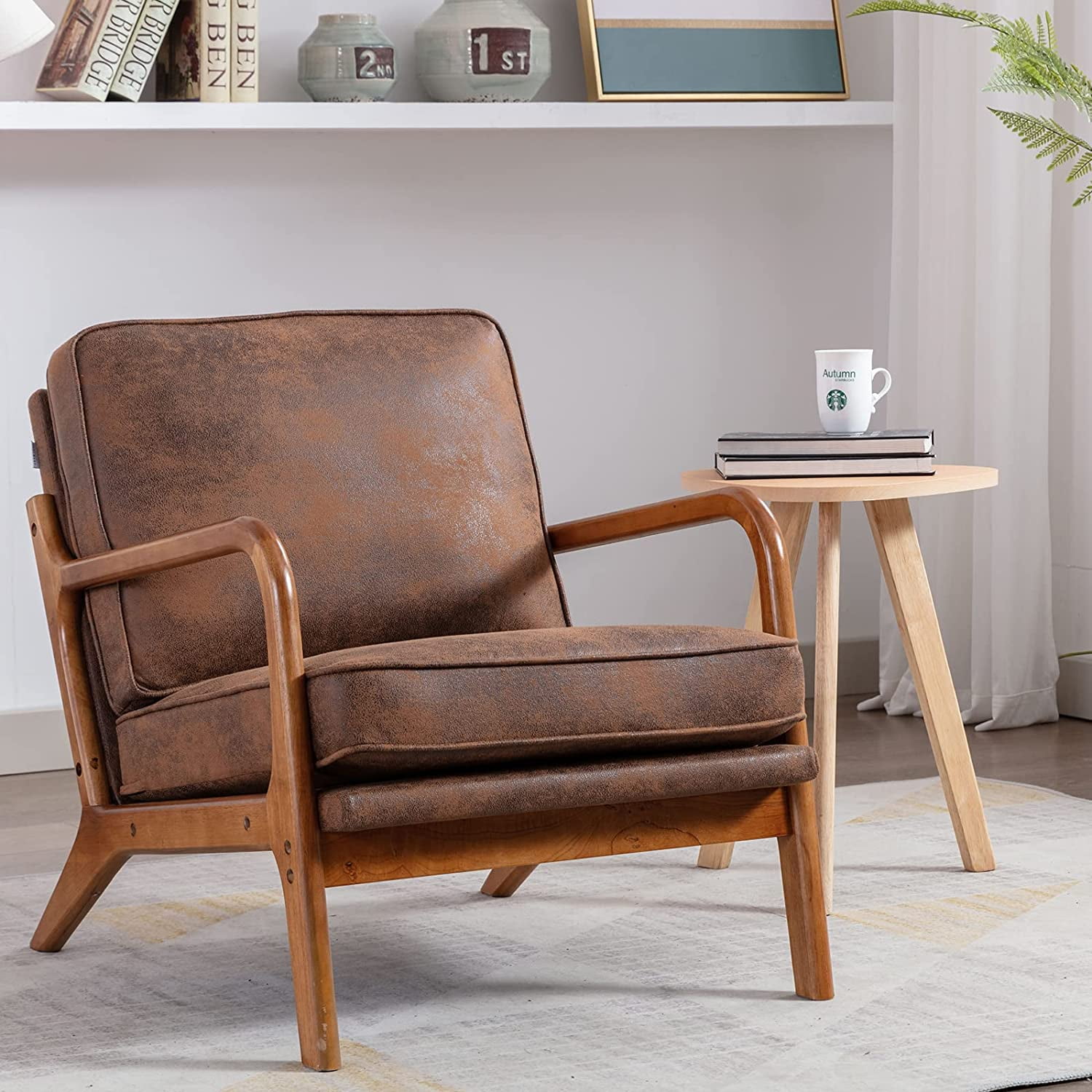 Tabaray Accent Chairs, Distressed PU Leather Living Room Chairs, Mid ...