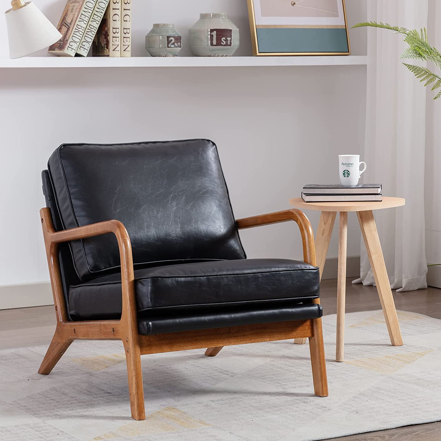 Tabaray Accent Chairs, PU Leather Living Room Chairs, Mid Century ...