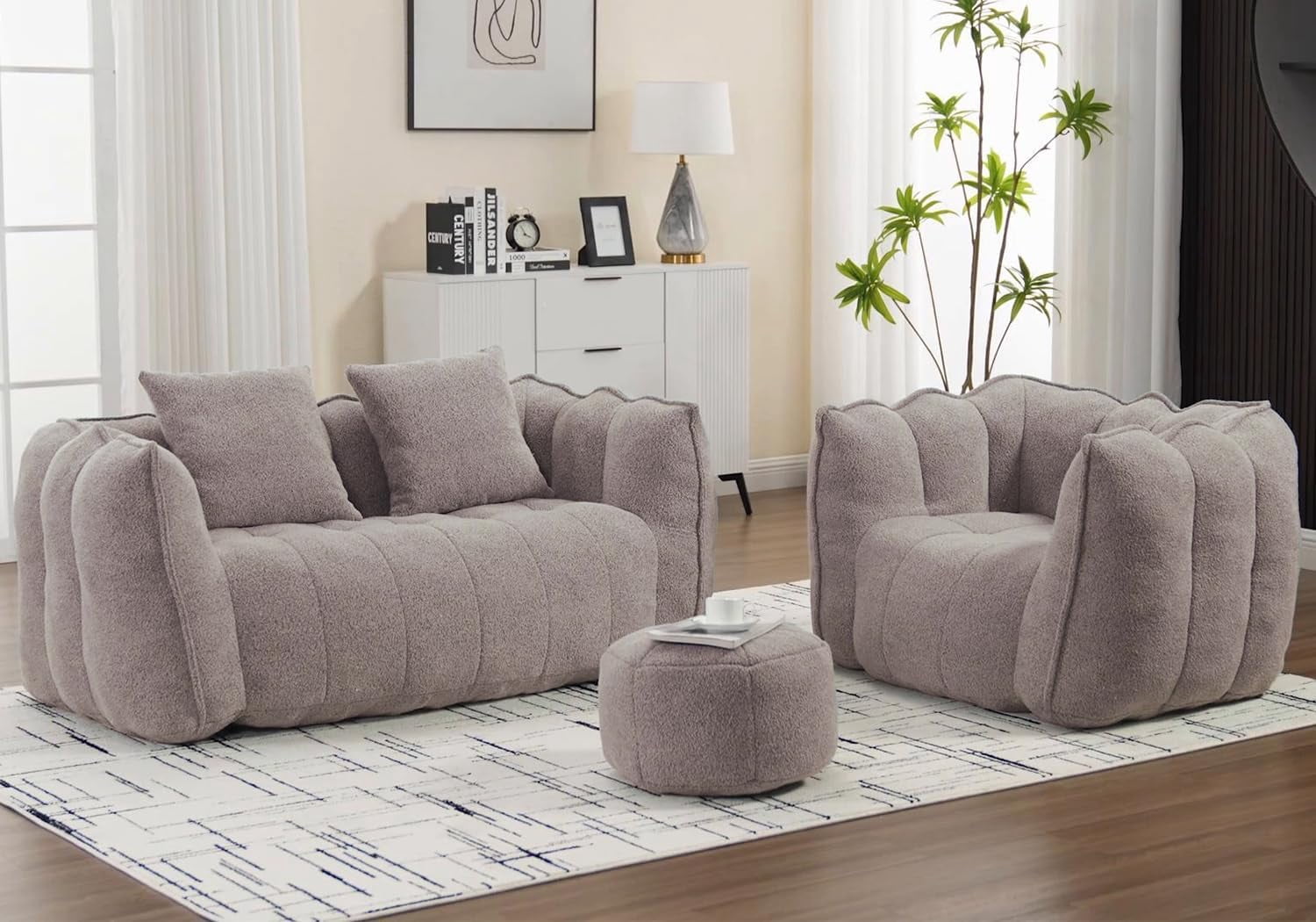 Tabaray Bean Bag Sofa and Bean Bag Chair with Ottoman, Twin Size Bean ...