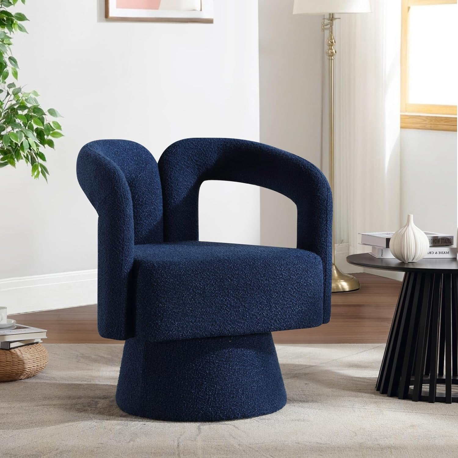 Tabaray Boucle Swivel Accent Chair, Upholstered Barrel Accent Chair ...