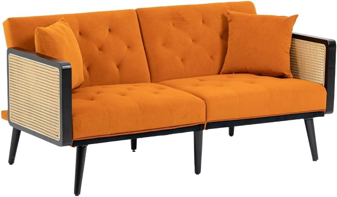 Tabaray Convertible Futon Sofa Bed, 61" Upholstered Velvet Loveseat ...