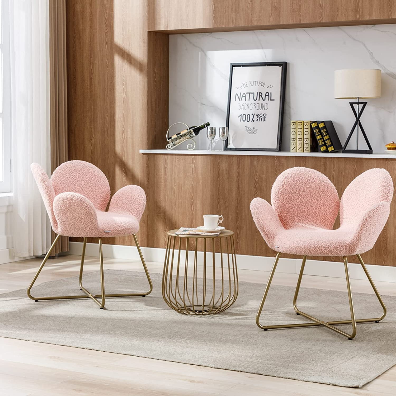 Tabaray Cute Vanity Chair with Back and Gold Metal Legs,Teddy Accent ...