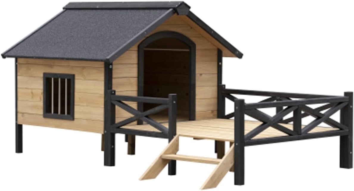 Tabaray, Dog House, Outdoor Large Wooden Dog Kennel Cabin House Style ...